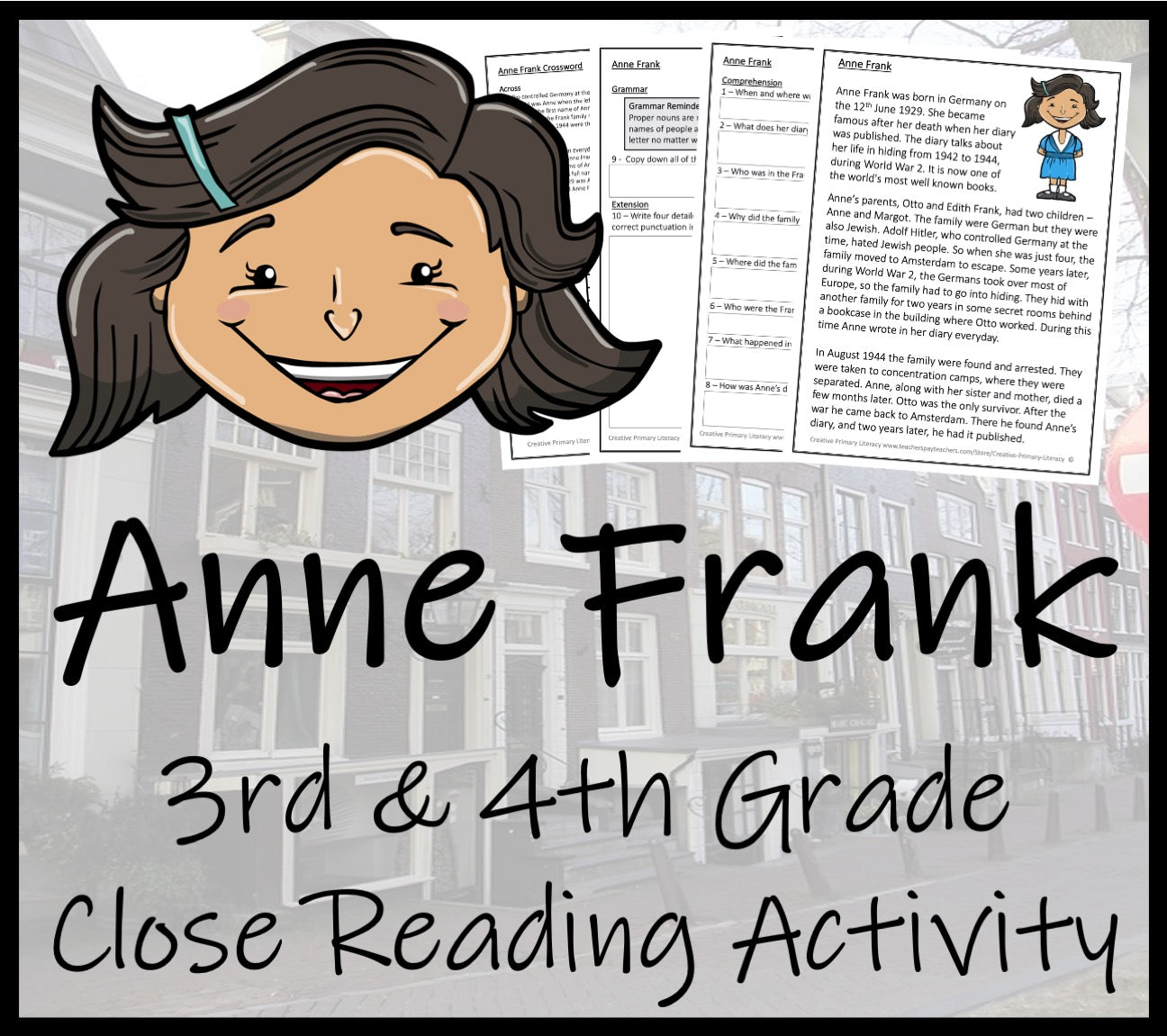 Anne Frank Close Reading Comprehension Activity | 3rd Grade & 4th Grad ...