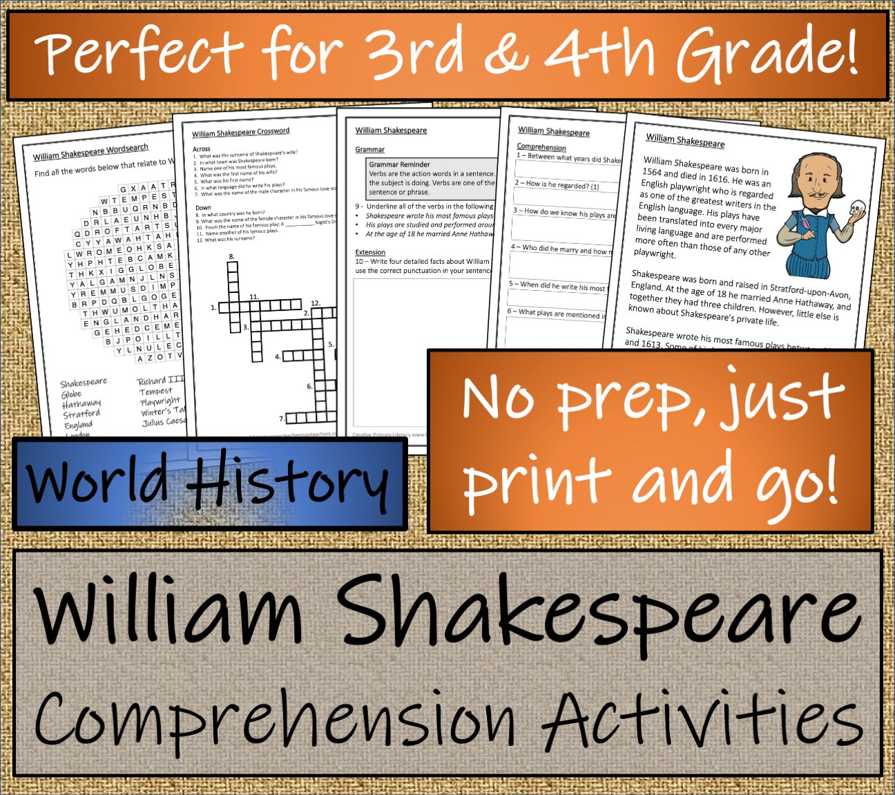 William Shakespeare Close Reading Comprehension Activity | 3rd Grade ...