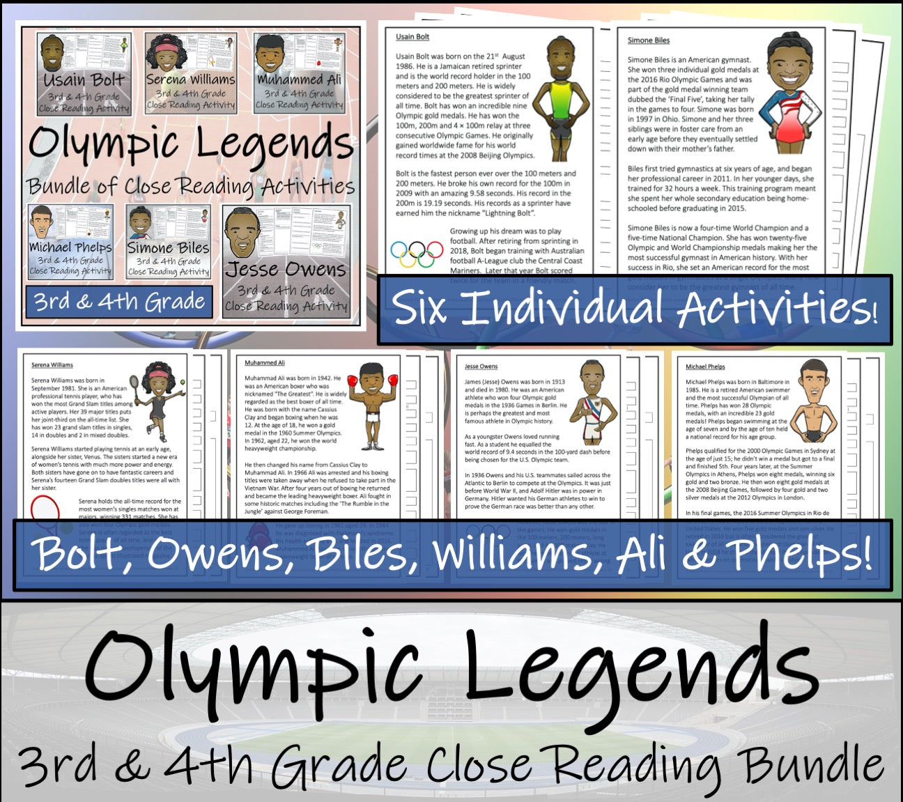 Olympic Legends Close Reading Comprehension Bundle | 3rd Grade & 4th G ...