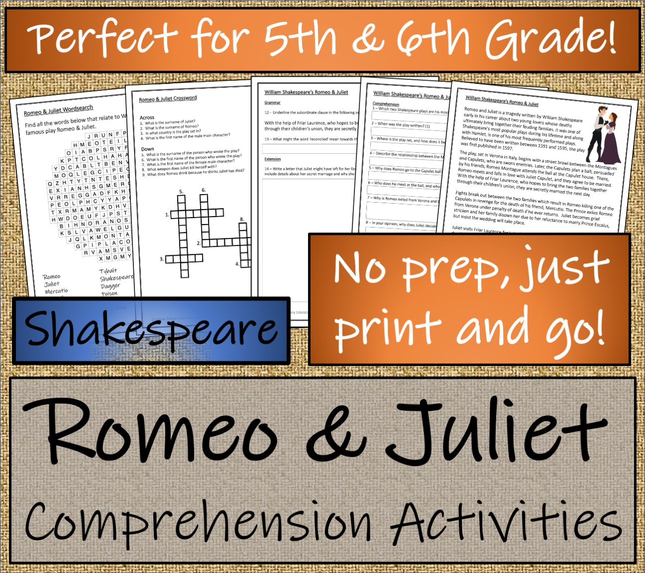 Romeo and Juliet Close Reading Comprehension Activity | 5th Grade & 6t ...