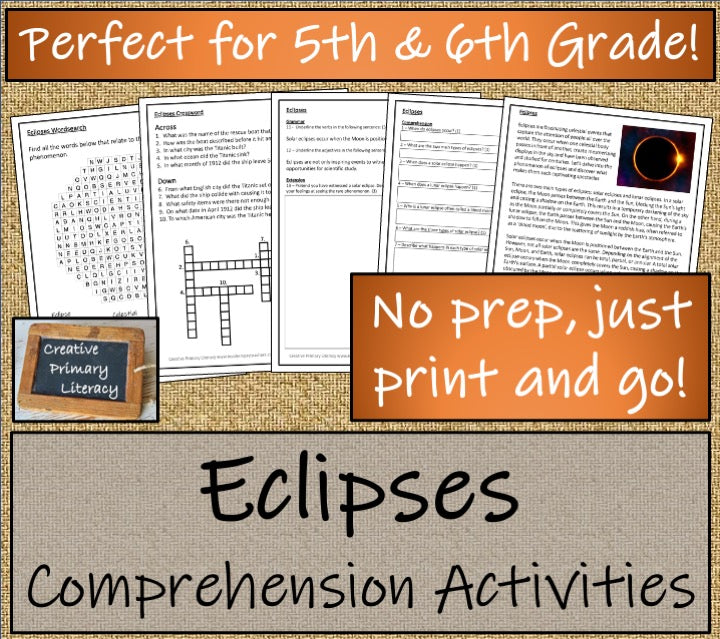 Eclipses Close Reading Comprehension Activity | 5th Grade & 6th Grade ...