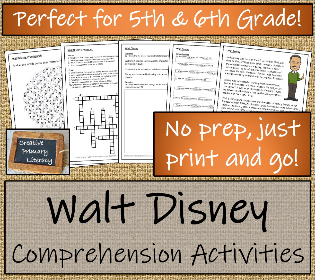 Walt Disney Close Reading Comprehension Activity | 5th Grade & 6th Gra ...
