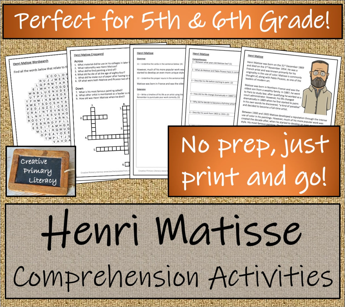 Henri Matisse Close Reading Comprehension Activity | 5th Grade & 6th G ...