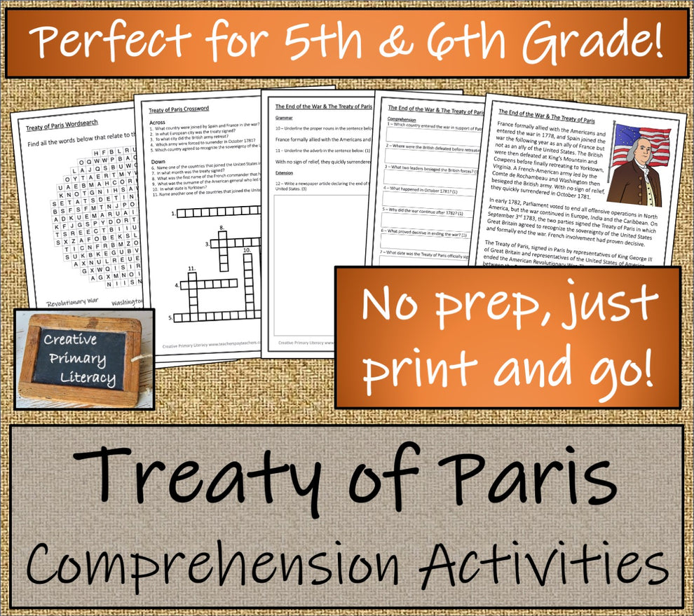 Treaty of Paris Close Reading Comprehension Activity | 5th Grade & 6th ...
