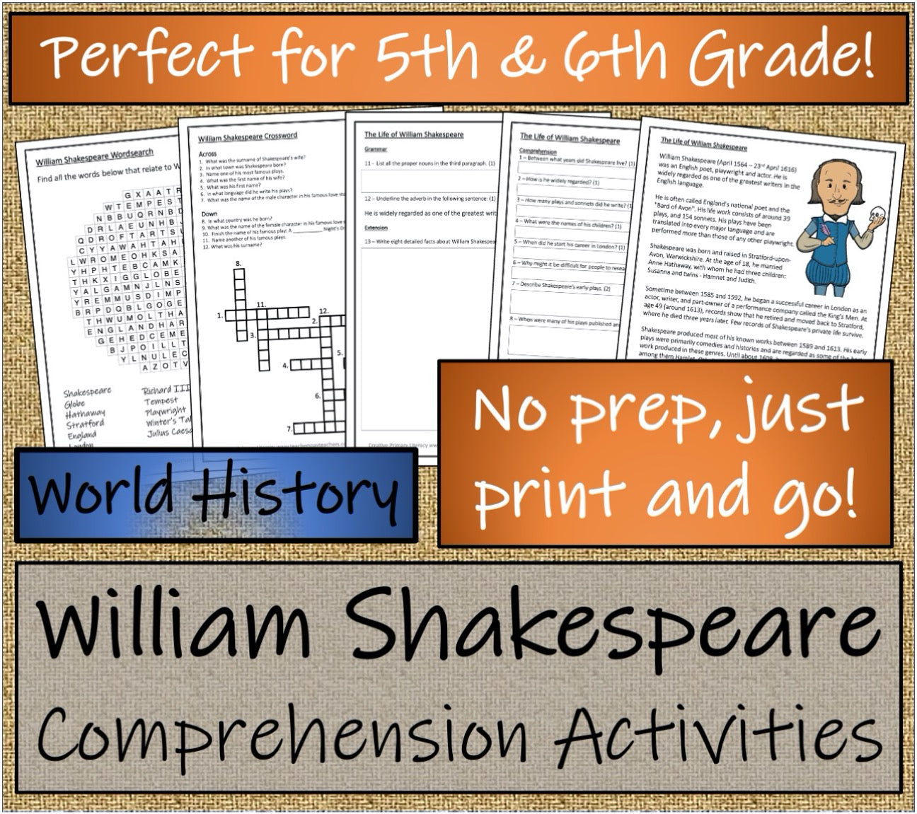 William Shakespeare Close Reading & Biography Bundle | 5th Grade & 6th ...