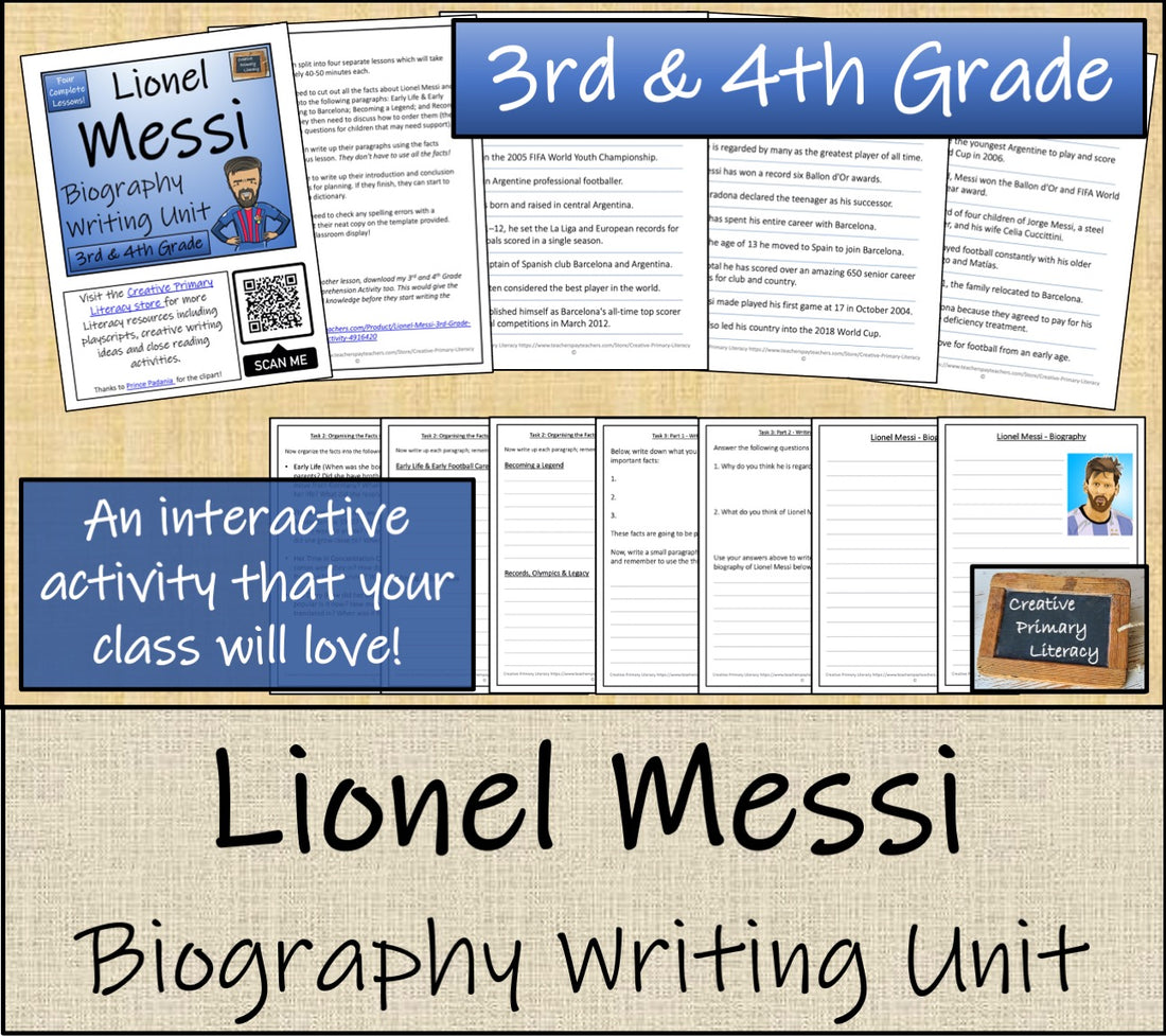 Lionel Messi Biography Writing Unit | 3rd Grade & 4th Grade – Creative ...