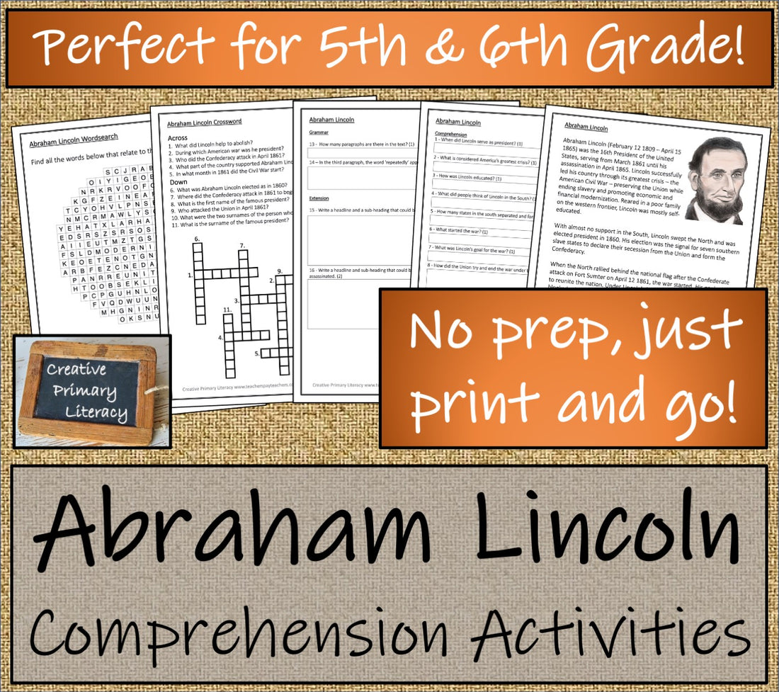 Abraham Lincoln Close Reading Comprehension Activity | 5th Grade & 6th ...