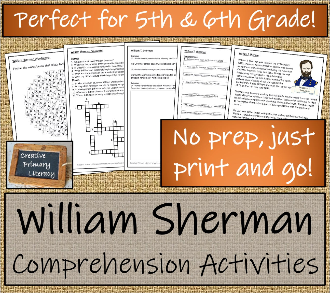 William Sherman Close Reading Comprehension Activity | 5th Grade & 6th ...