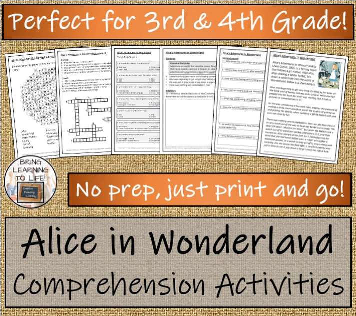 Alice in Wonderland Fiction Reading Comprehension | 3rd Grade & 4th Gr ...