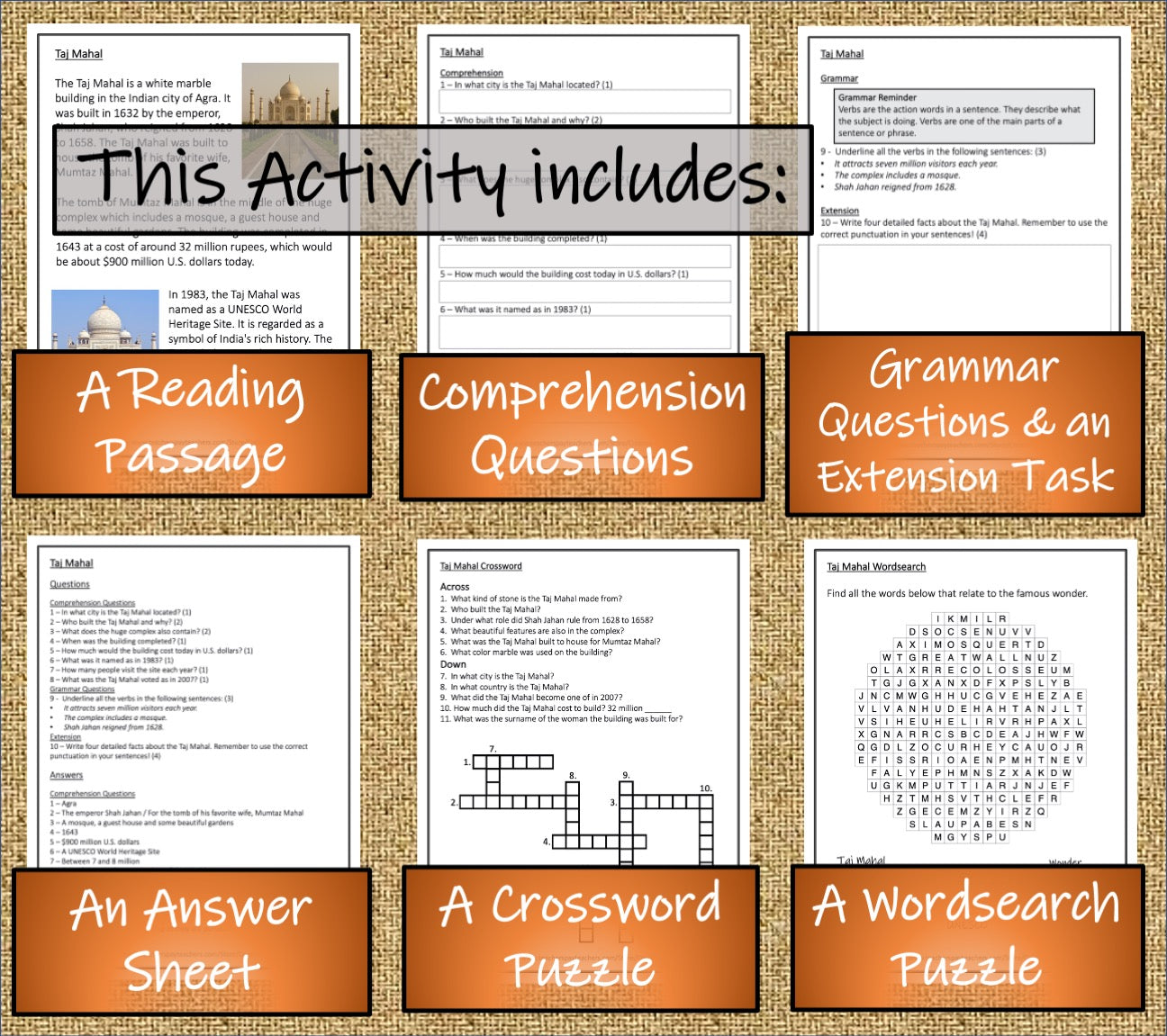 Taj Mahal Close Reading Comprehension Activity | 3rd Grade & 4th Grade ...