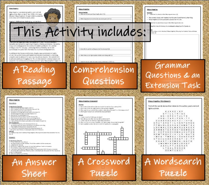 Maya Angelou Close Reading Comprehension Activity | 5th Grade & 6th Gr ...