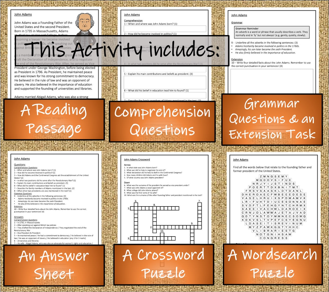 John Adams Close Reading Comprehension Activity | 3rd Grade & 4th Grad ...