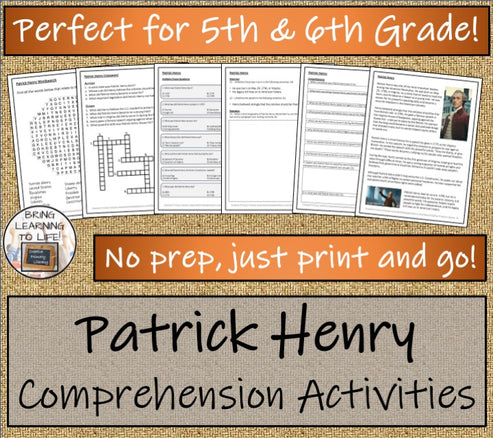 Patrick Henry Close Reading Comprehension Activities | 5th Grade & 6th ...