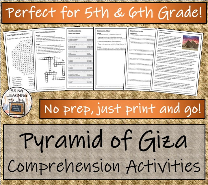 Great Pyramid of Giza Close Reading Comprehension Activities | 5th & 6 ...