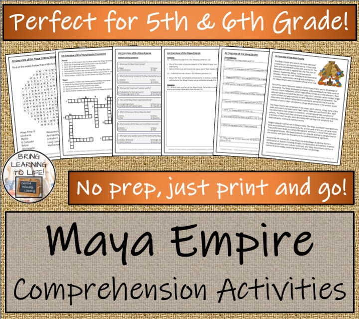 Maya Empire Close Reading Comprehension Activities | 5th Grade & 6th G ...
