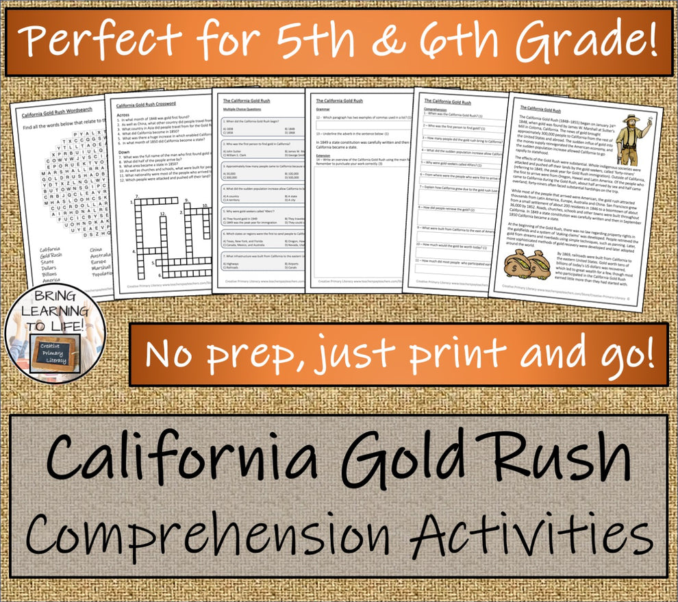 California Gold Rush Close Reading Comprehension Activities | 5th & 6t ...