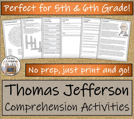 Thomas Jefferson Close Reading Comprehension Activities | 5th Grade ...