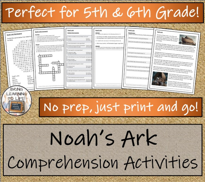 Noah's Ark Close Reading Comprehension Activities | 5th Grade & 6th Gr ...