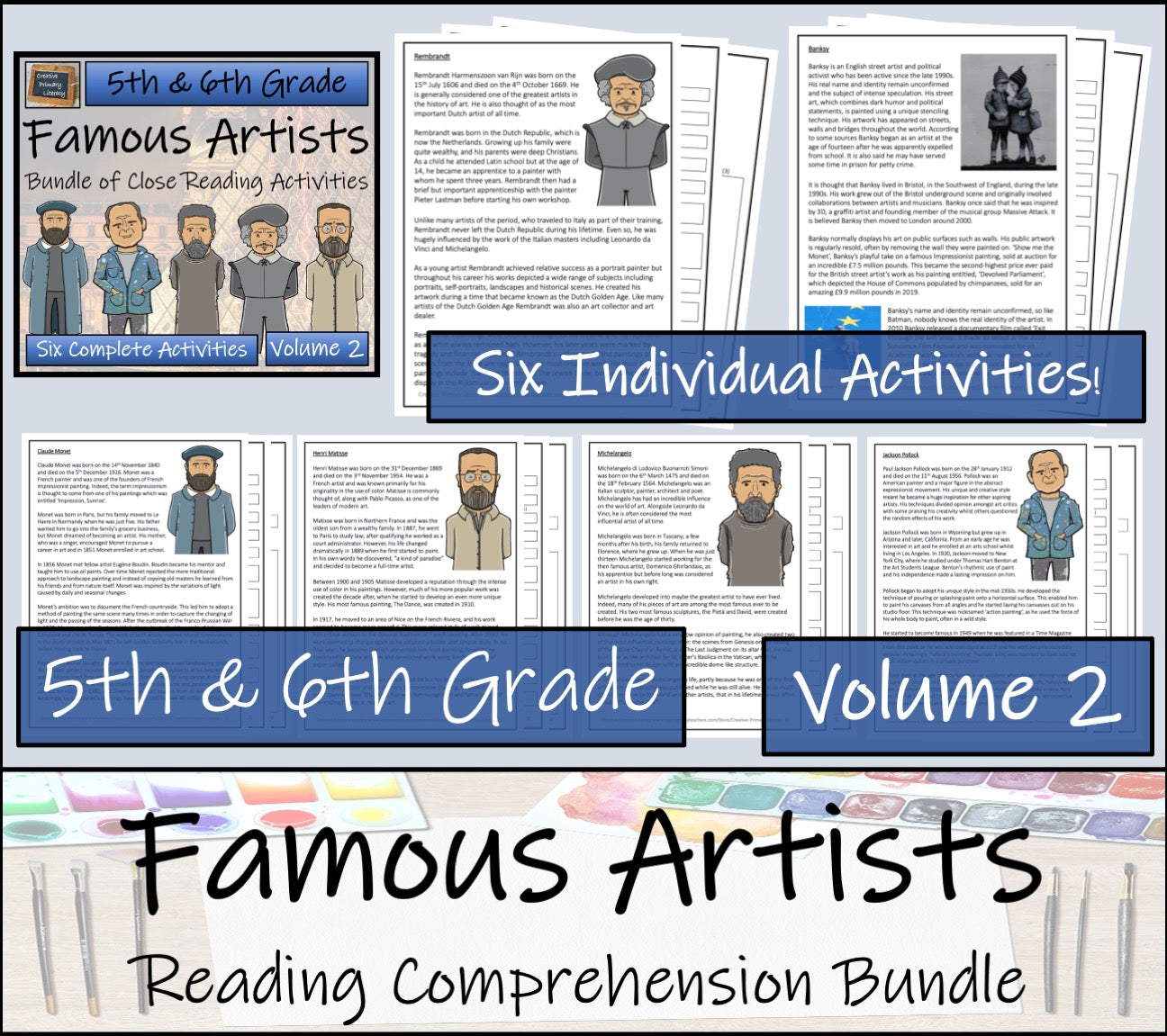 Famous Artists Volume 2 Close Reading Comprehension Bundle | 5th & 6th ...