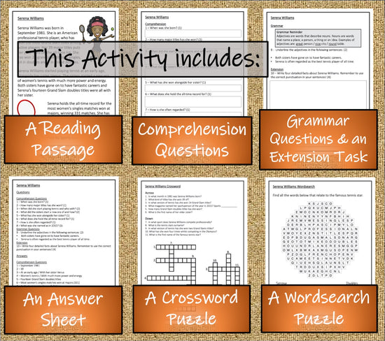 Serena Williams Close Reading Comprehension Activity | 3rd Grade & 4th ...