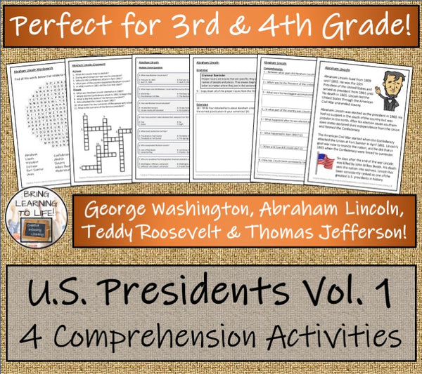U.S. Presidents Volume 1 Close Reading Activity Bundle | 3rd Grade & 4 ...