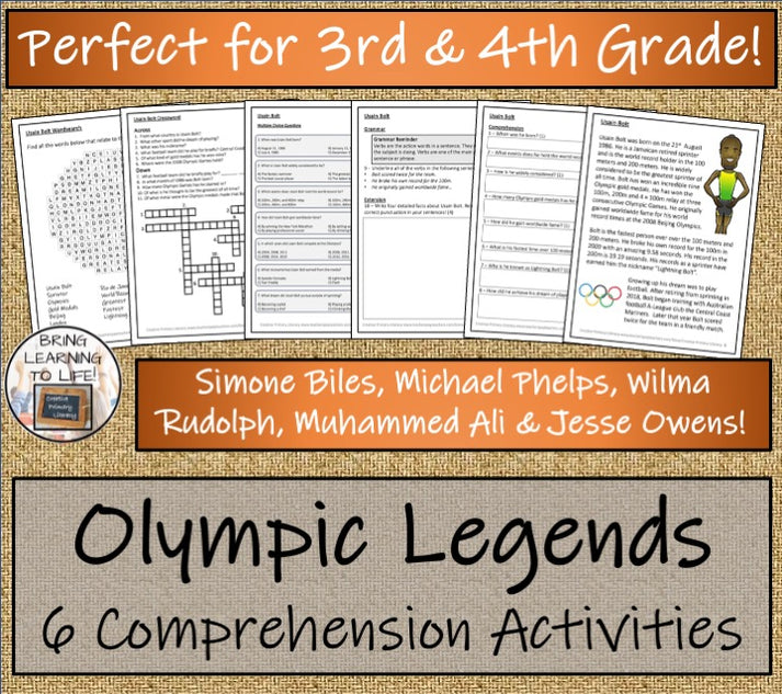 Olympic Legends Close Reading Comprehension Bundle | 3rd Grade & 4th G ...