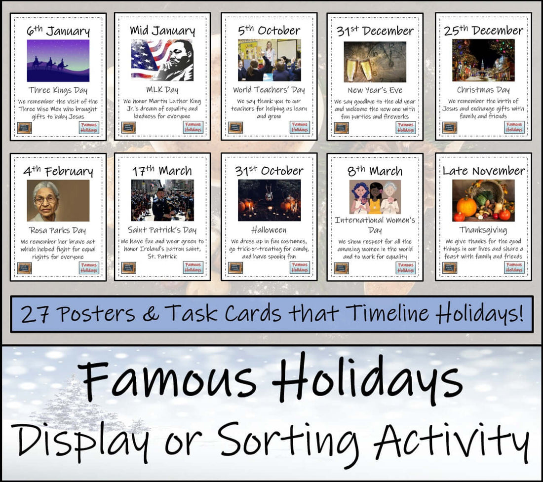 Famous Holidays Timeline Display Research and Sorting Activity ...