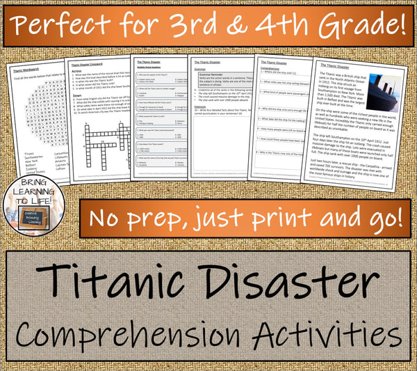 Titanic Close Reading Comprehension Activities | 3rd Grade & 4th Grade ...