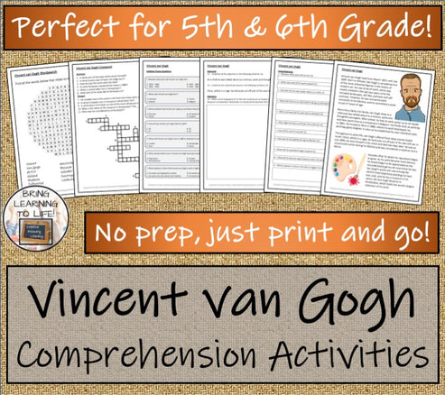 Vincent van Gogh Close Reading Comprehension Activities | 5th Grade ...