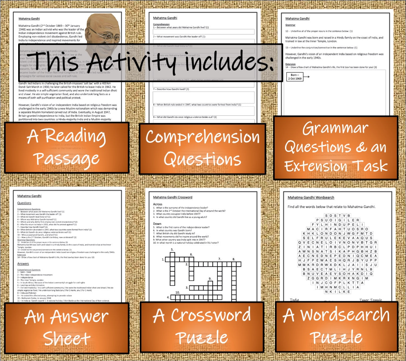 Mahatma Gandhi Close Reading Comprehension Activity | 5th Grade & 6th ...
