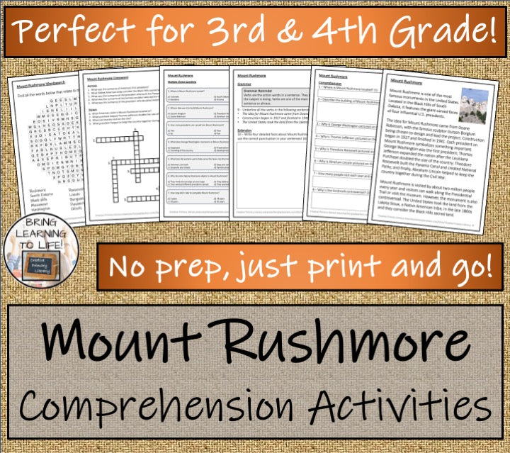 Mount Rushmore Close Reading Comprehension Activities | 3rd Grade & 4t ...