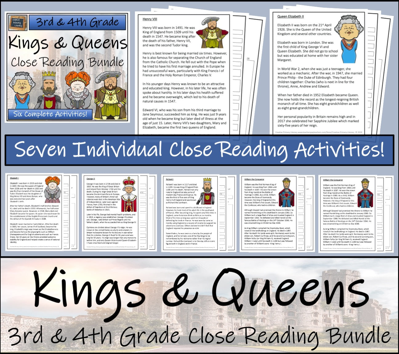 British Kings & Queens Close Reading Comprehension Bundle | 3rd & 4th ...