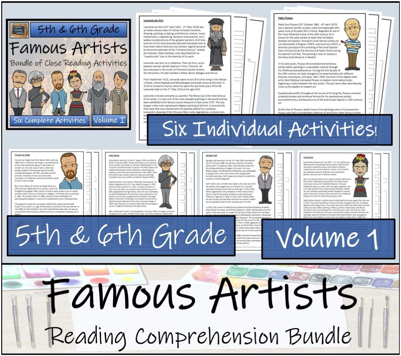 Famous Artists Close Reading Comprehension Mega Bundle | 5th Grade & 6 ...