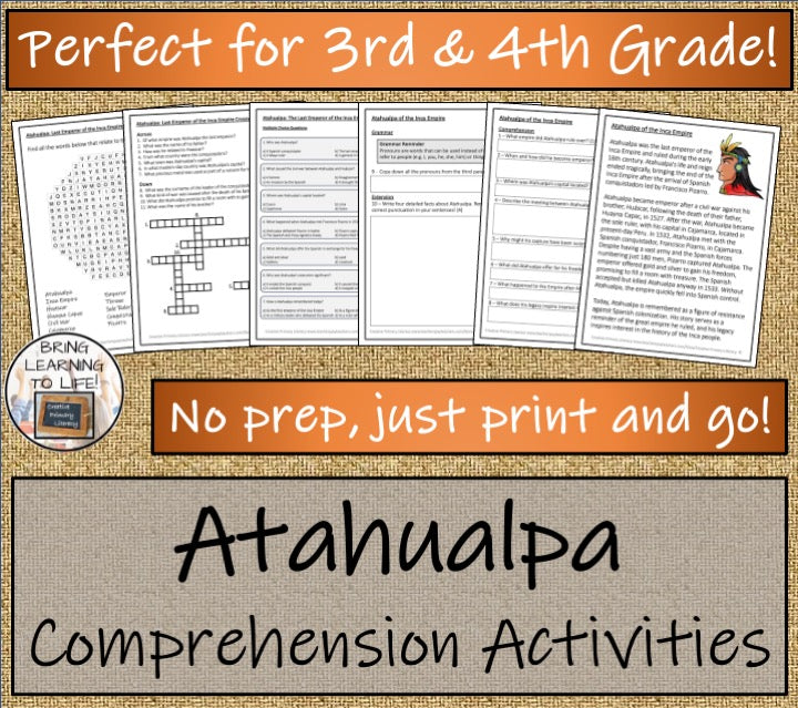 Atahualpa Inca Emperor Close Reading Comprehension Activities | 3rd ...