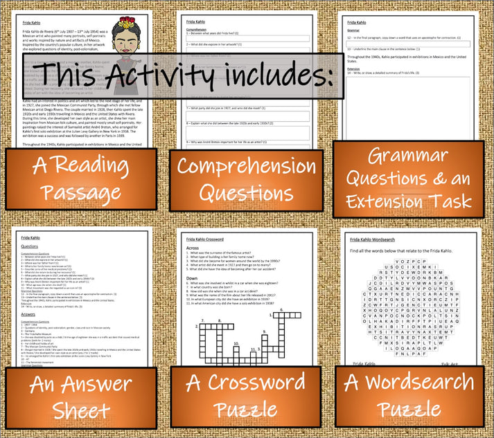 Frida Kahlo Close Reading Comprehension Activity | 5th Grade & 6th Gra ...