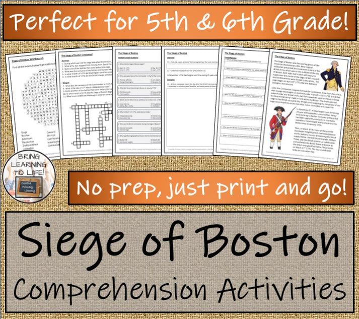 Siege of Boston Close Reading Comprehension Activity 5th Grade & 6th G ...