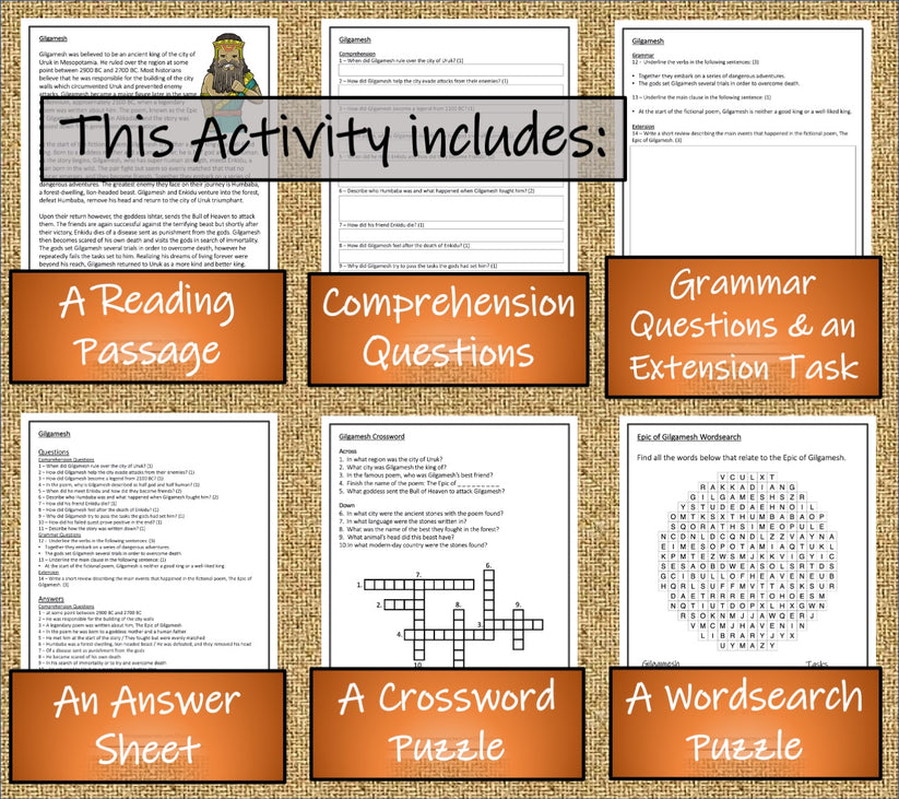 Epic of Gilgamesh Close Reading Comprehension Activity | 5th Grade & 6 ...