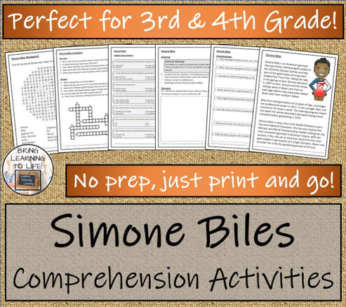 Simone Biles Close Reading Comprehension Activities | 3rd Grade & 4th ...