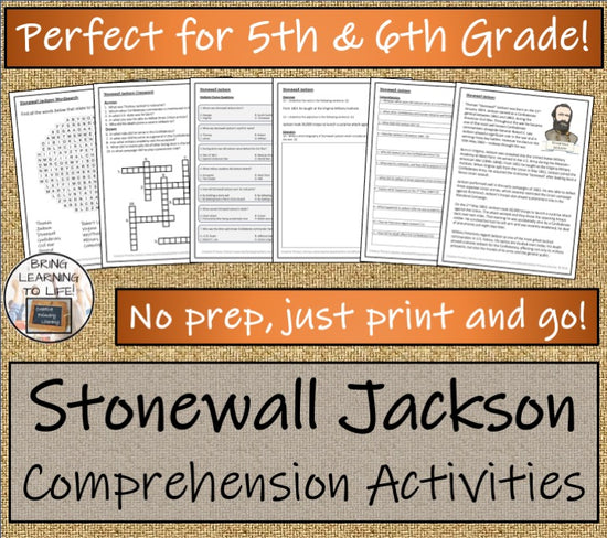 Stonewall Jackson Close Reading Comprehension Activities | 5th Grade ...