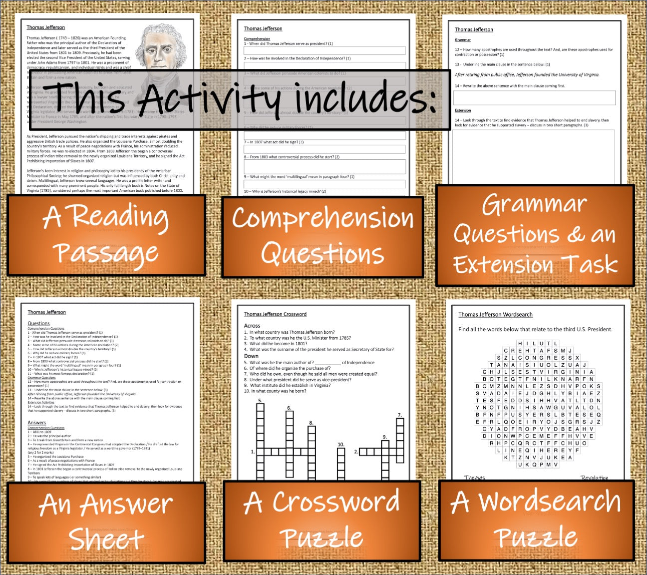 Thomas Jefferson Close Reading Comprehension Activity | 5th Grade & 6t ...