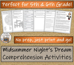 A Midsummer Night's Dream Close Reading Comprehension Activities | 5th ...