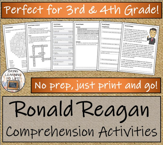 Ronald Reagan Close Reading Comprehension Activities | 3rd Grade & 4th ...