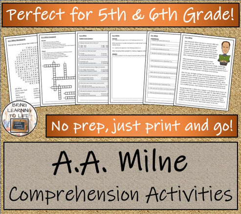 A.A. Milne Close Reading Comprehension Activities | 5th Grade & 6th Gr ...