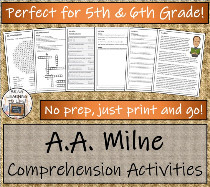 A.A. Milne Close Reading Comprehension Activities | 5th Grade & 6th Gr ...