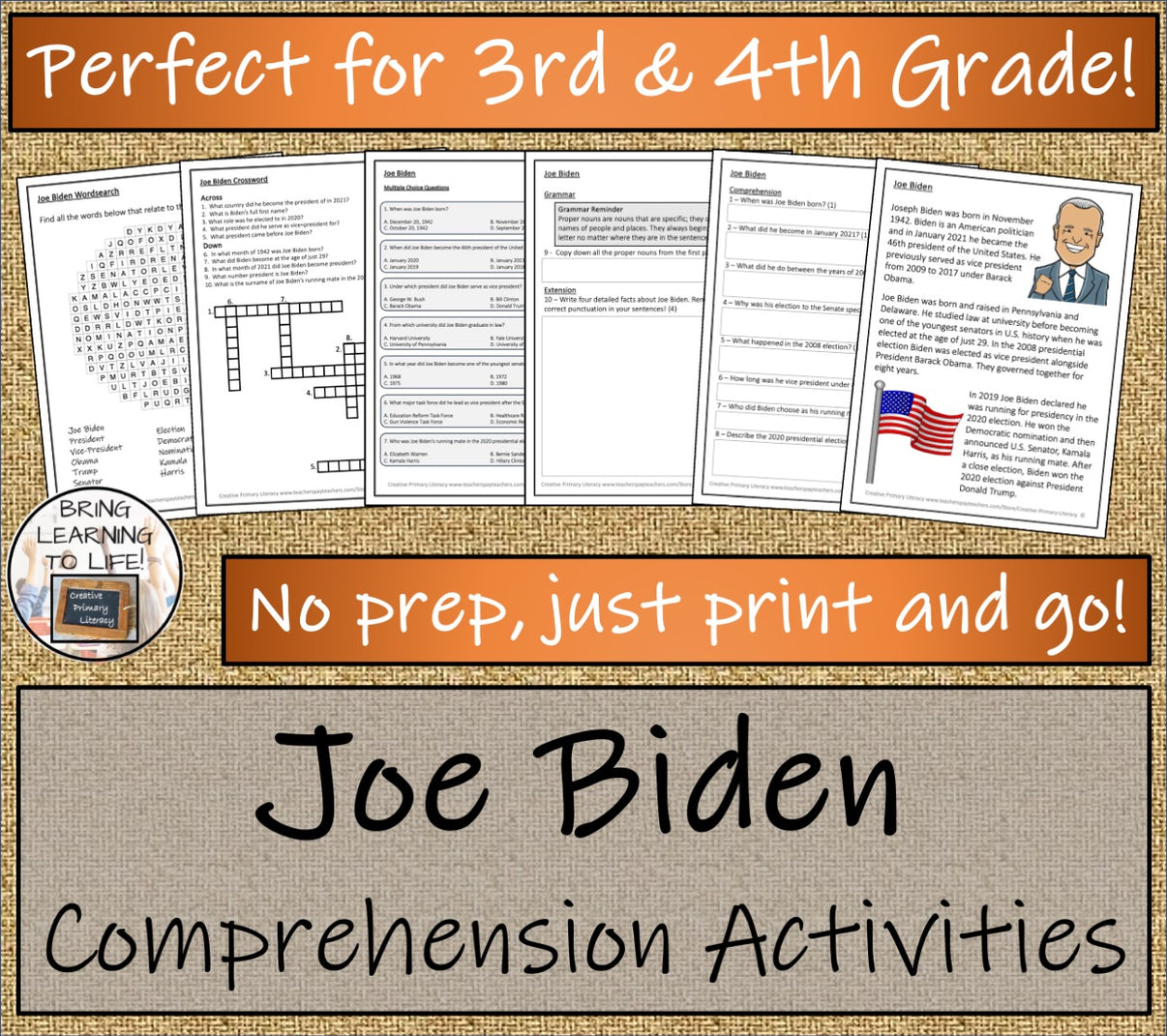 Joe Biden Close Reading Comprehension Activities | 3rd Grade & 4th Gra ...