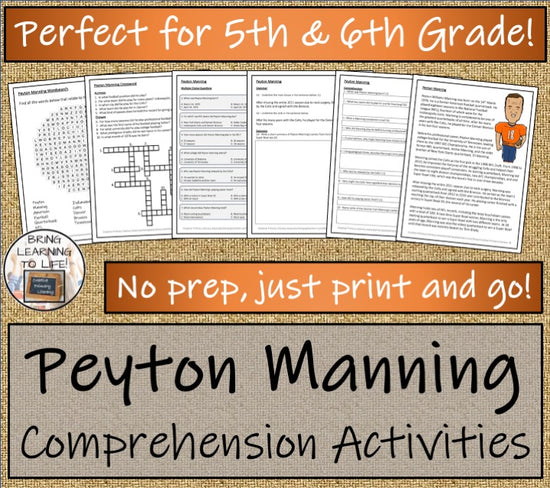 Peyton Manning Close Reading Comprehension Activities | 5th Grade & 6t ...