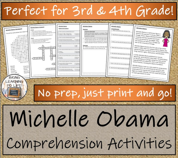 Michelle Obama Close Reading Comprehension Activities | 3rd Grade & 4t ...