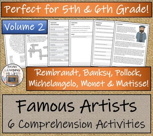 Famous Artists Volume 2 Close Reading Comprehension Bundle | 5th & 6th ...