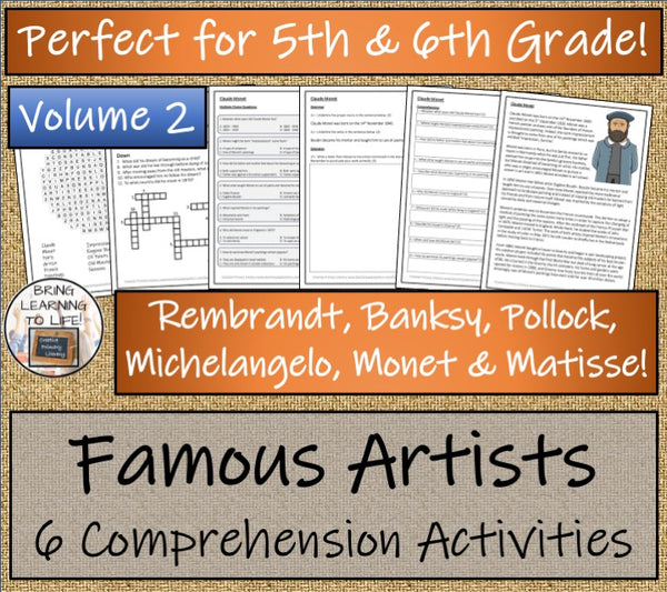 Famous Artists Volume 2 Close Reading Comprehension Bundle | 5th & 6th ...