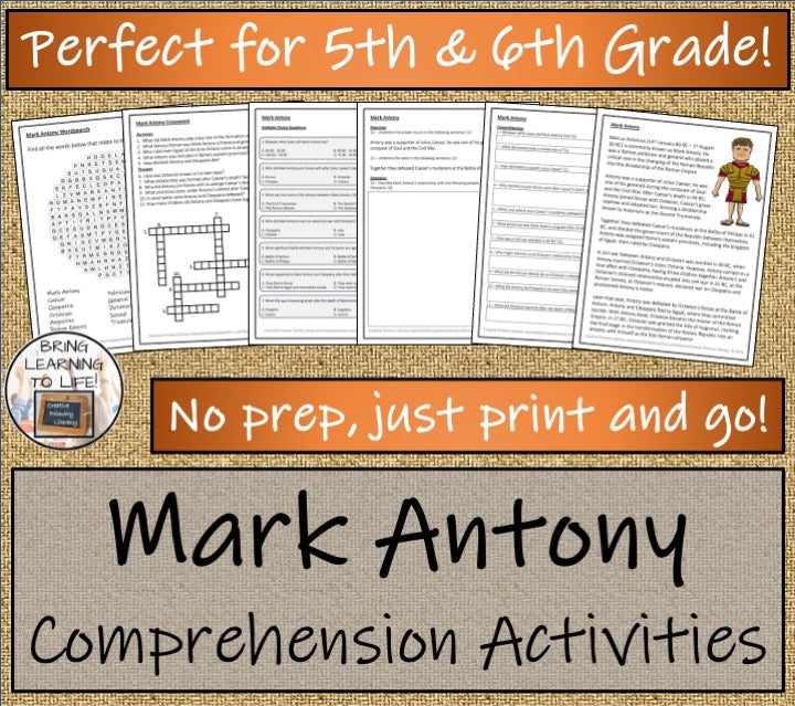 Mark Antony Close Reading Comprehension Activities | 5th Grade & 6th G ...